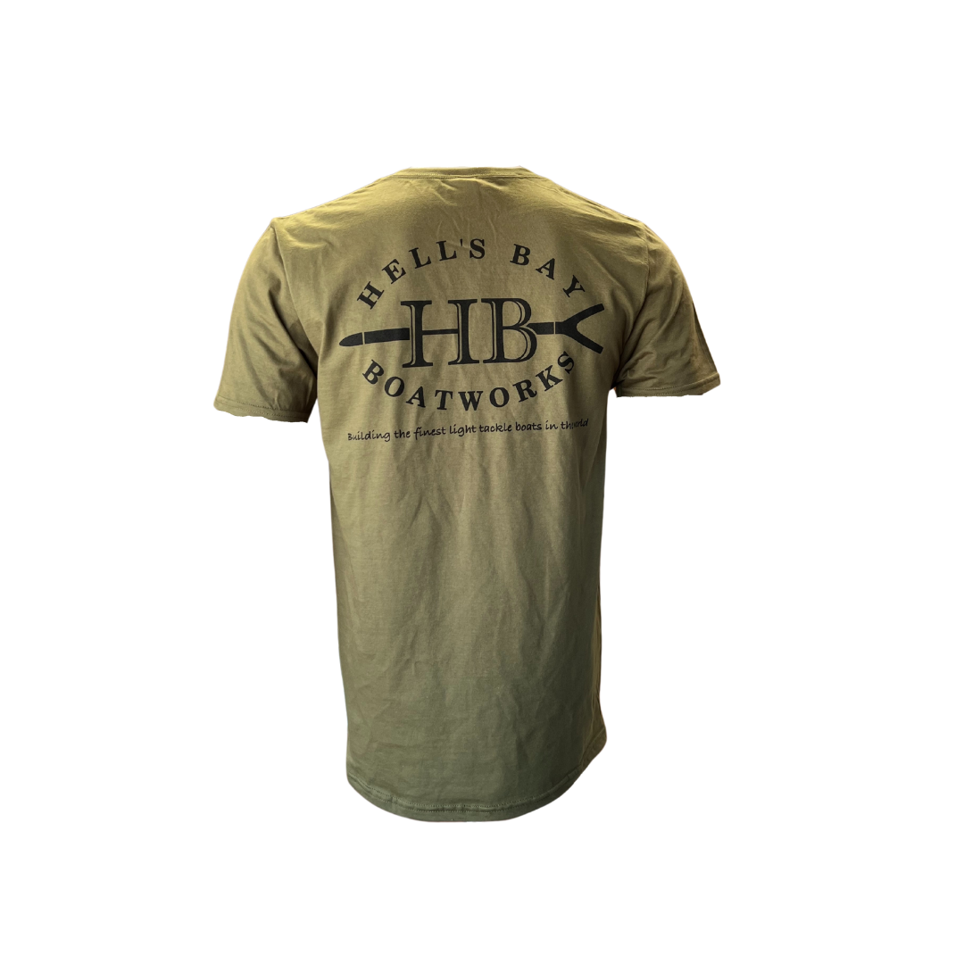HB Logo Premium Cotton T-Shirt - Olive Oil – Hell's Bay Boatworks Shop